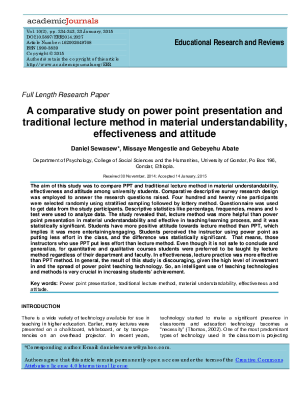 (PDF) A Comparative Study on Power Point Presentation and Traditional Lecture Method in Material ...