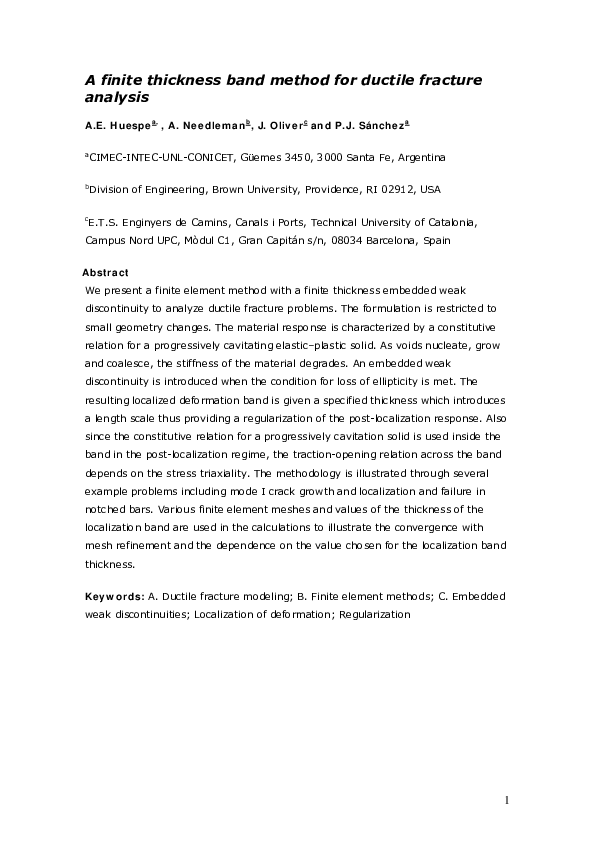 (PDF) A finite thickness band method for ductile fracture analysis
