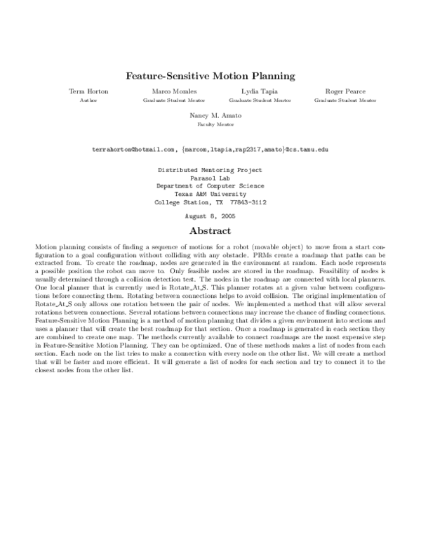 (PDF) Feature-Sensitive Motion Planning