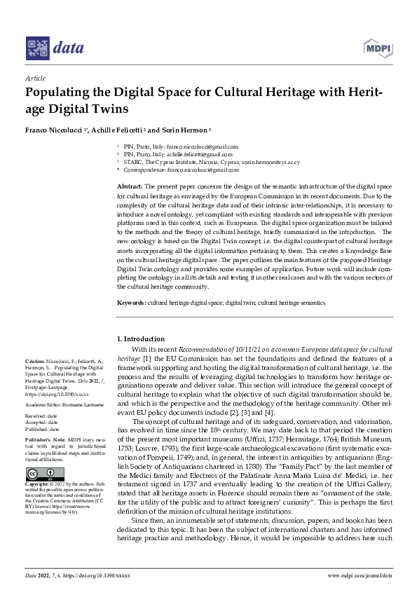 (PDF) Populating the Digital Space for Cultural Heritage with Heritage ...