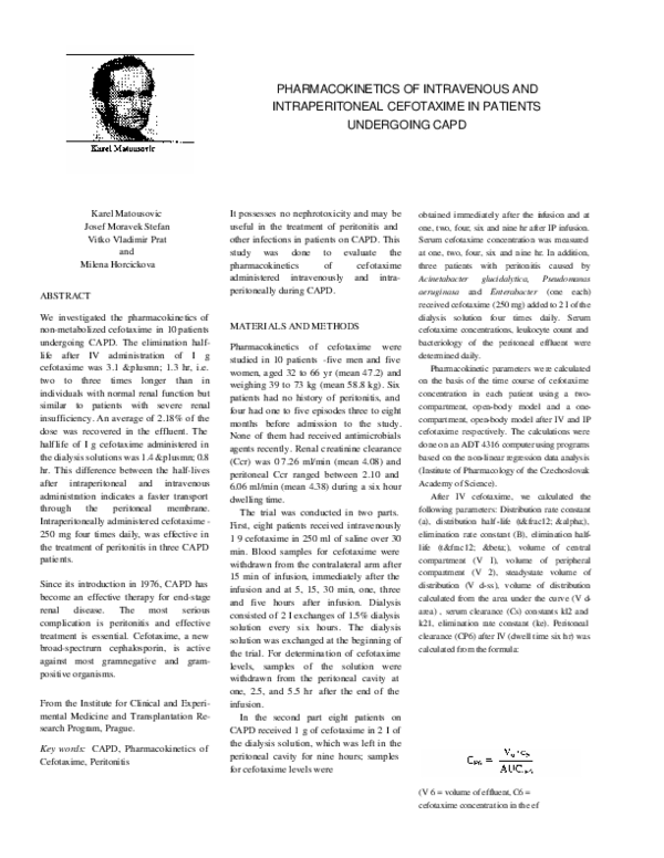 (PDF) Pharmacokinetics of intravenous and intraperitoneal moxalactam in ...