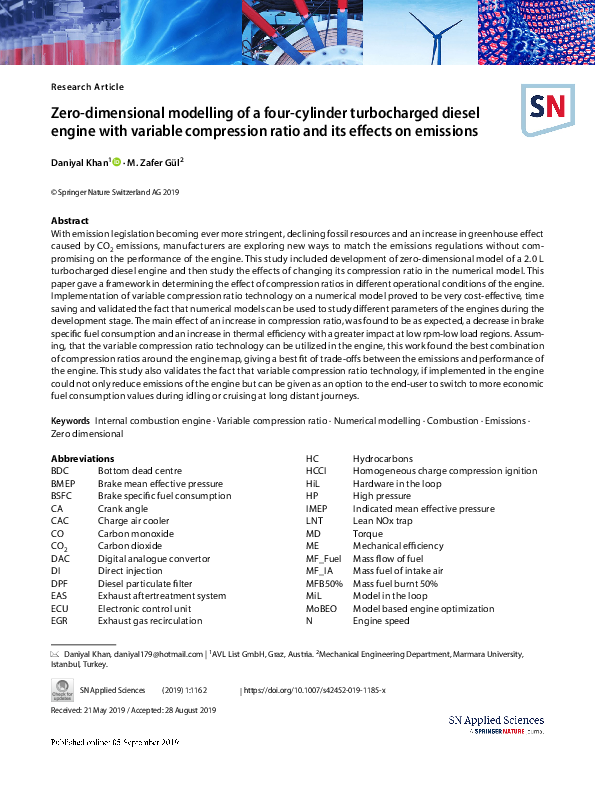 (PDF) Zero-dimensional modelling of a four-cylinder turbocharged diesel engine with variable ...