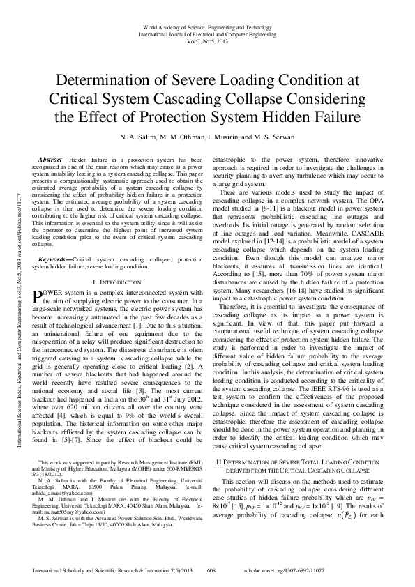 Determination Of Severe Loading Condition At Critical System Cascading Collapse Considering The ...