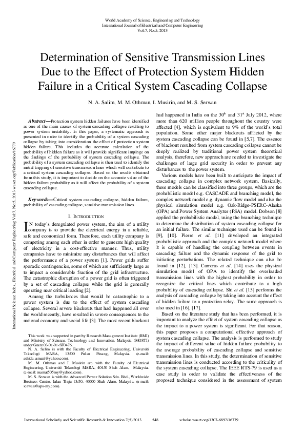 (PDF) Determination Of Sensitive Transmission Lines Due To The Effect ...