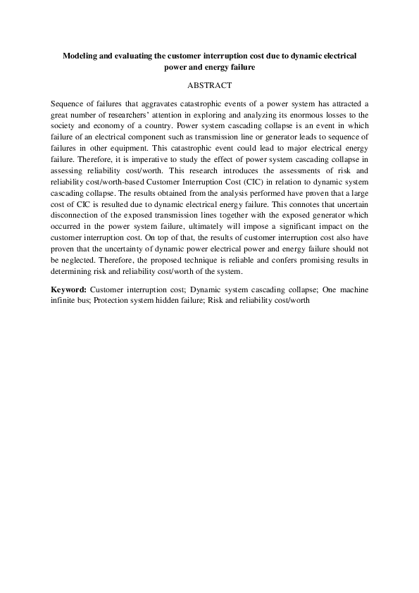 (PDF) Modeling and evaluating the customer interruption cost due to ...