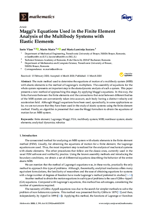 (PDF) Maggi’s Equations Used in the Finite Element Analysis of the ...