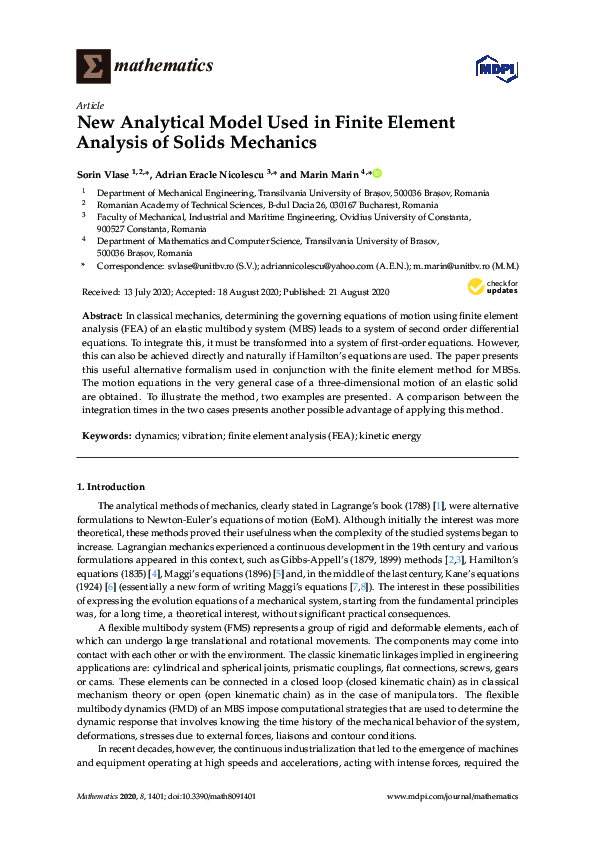 (PDF) New Analytical Model Used in Finite Element Analysis of Solids Mechanics