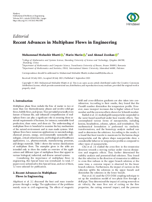 (PDF) Recent Advances in Multiphase Flows in Engineering