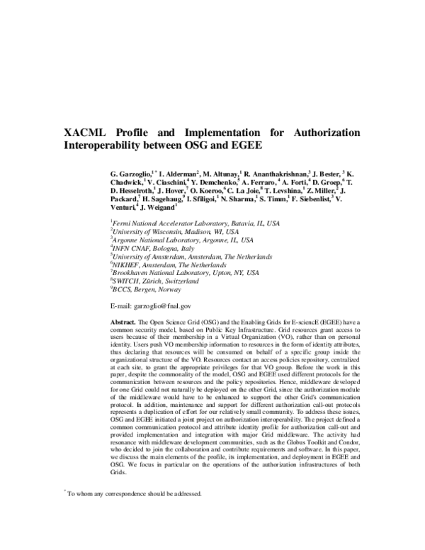 (PDF) XACML profile and implementation for authorization interoperability between OSG and EGEE ...