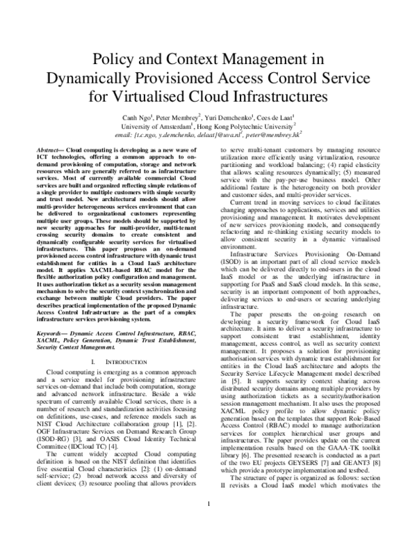 (PDF) Policy and Context Management in Dynamically Provisioned Access Control Service for ...
