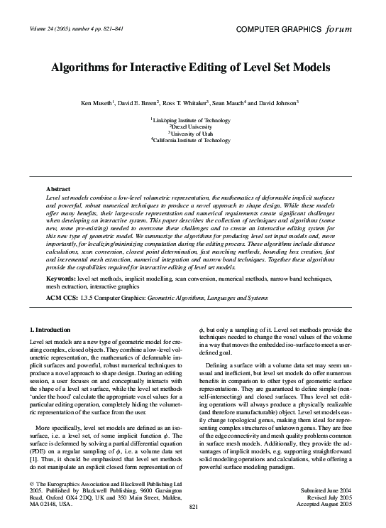 (PDF) Algorithms for Interactive Editing of Level Set Models