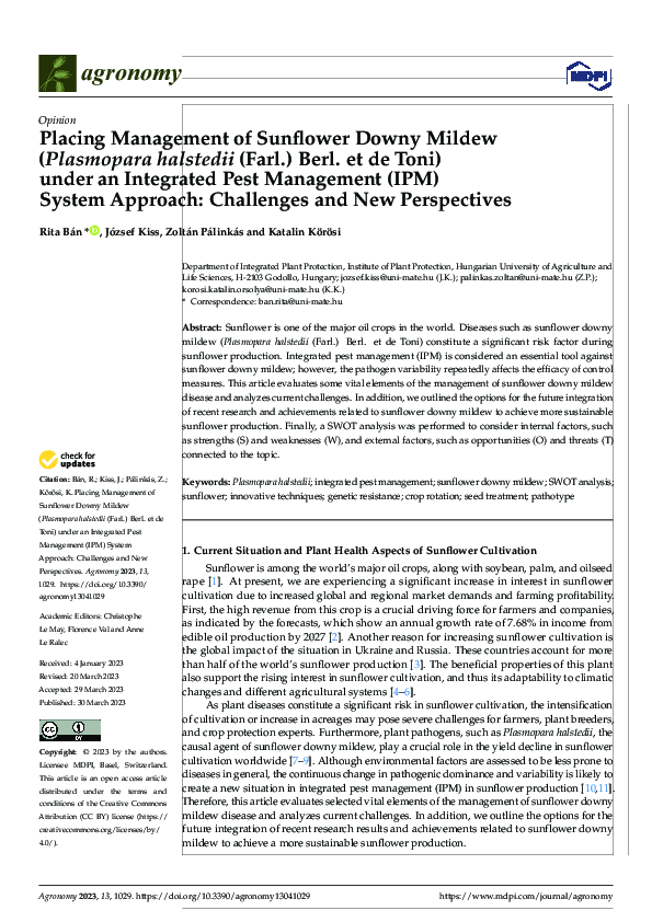(PDF) Placing Management of Sunflower Downy Mildew (Plasmopara ...