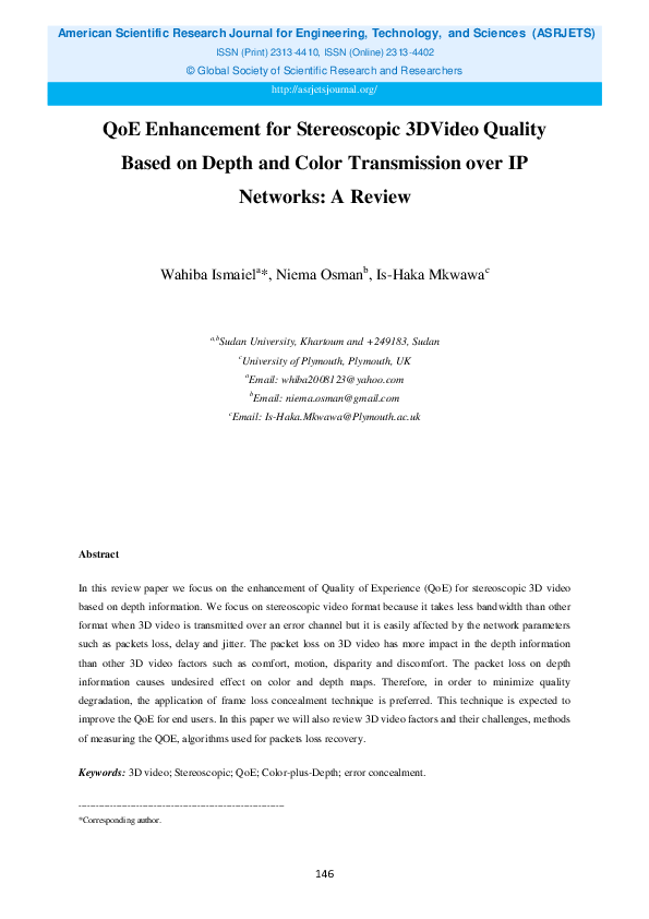 (PDF) Enhancing QoE for Stereoscopic 3D Video over IP Networks