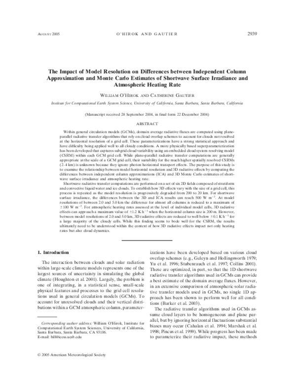 (PDF) The Impact of Model Resolution on Differences between Independent Column Approximation and ...