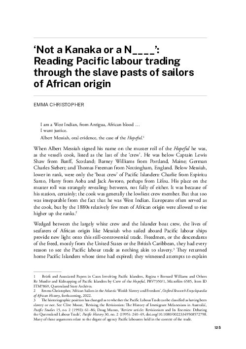 (PDF) ‘Not a Kanaka or a N____’: Reading Pacific labour trading through ...