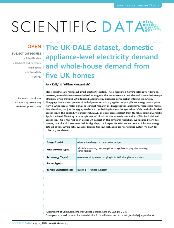(PDF) The UK-DALE dataset, domestic appliance-level electricity demand ...