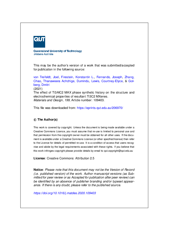 (PDF) The effect of Ti3AlC2 MAX phase synthetic history on the ...