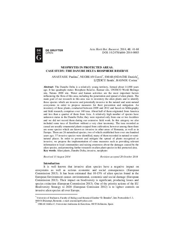 (PDF) Neophytes In Protected Areas. Case Study: The Danube Delta ...
