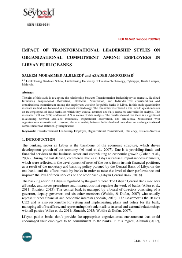 (PDF) Impact of Transformational Leadership Styles on Organizational Commitment Among Employees ...