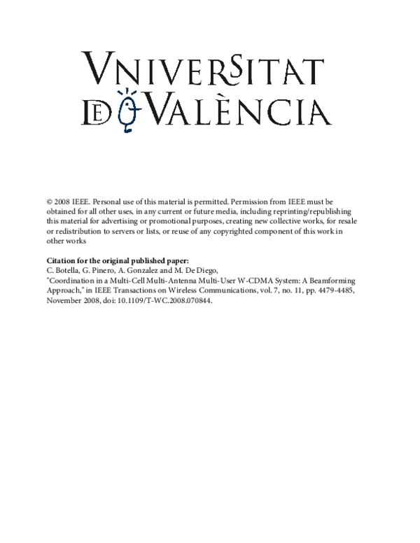 (PDF) Coordination in a Multi-Cell Multi-Antenna Multi-User W-CDMA ...