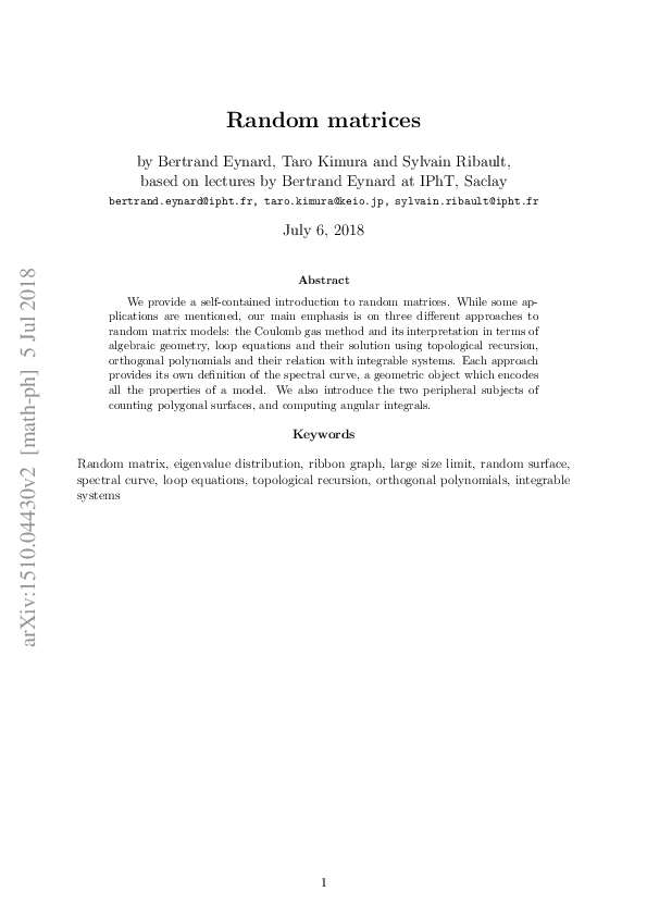 (PDF) Random matrices