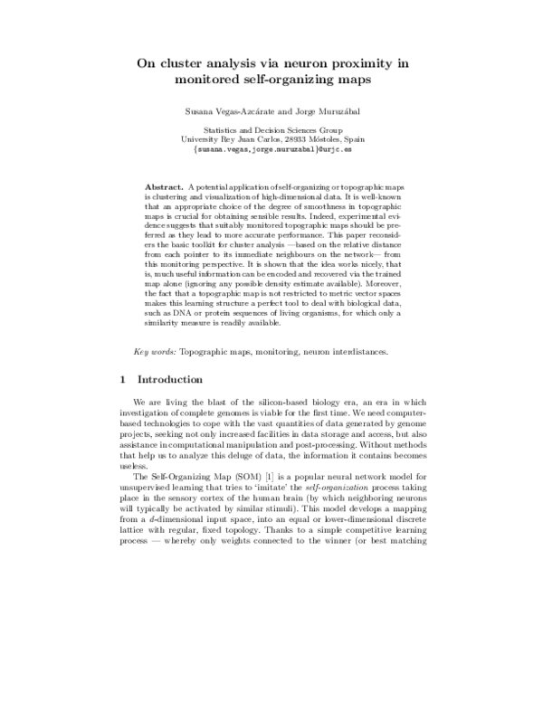 Pdf On Cluster Analysis Via Neuron Proximity In Monitored Self Organizing Maps