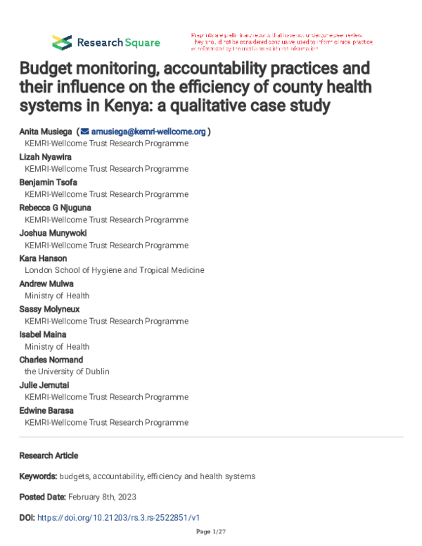 (PDF) Budget monitoring, accountability practices and their influence ...