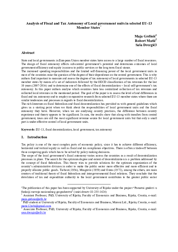 (PDF) Analysis of Fiscal and Tax Autonomy of Local government units in ...