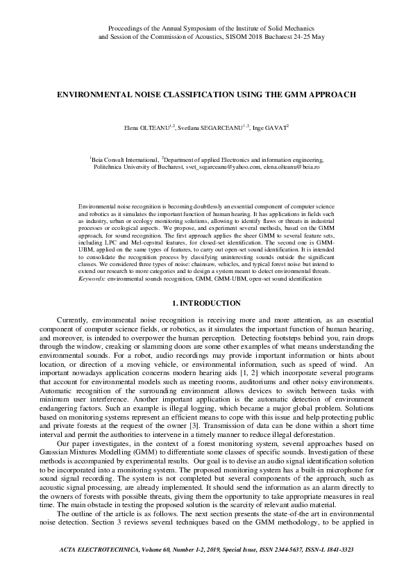 (PDF) Environmental Noise Classification Using the GMM Approach