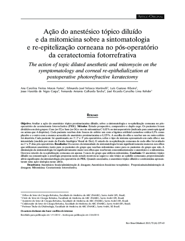(PDF) Ação do anestésico tópico diluído e da mitomicina sobre a ...