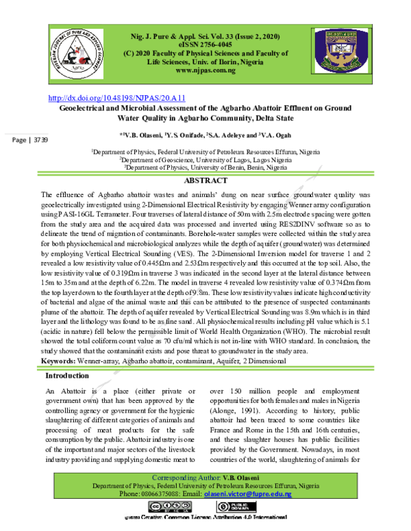 (PDF) Geoelectrical and Microbial Assessment of the Agbarho Abattoir ...