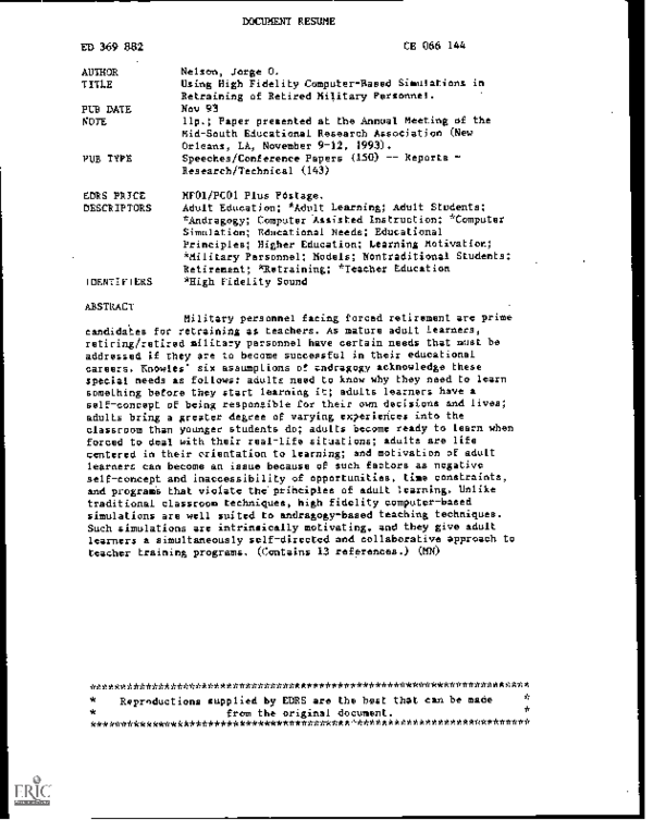 (PDF) Using High Fidelity Computer-Based Simulations in Retraining of ...