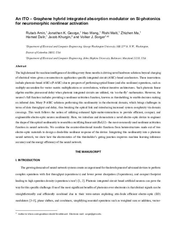 (PDF) An ITO Graphene hybrid integrated absorption modulator on Si ...