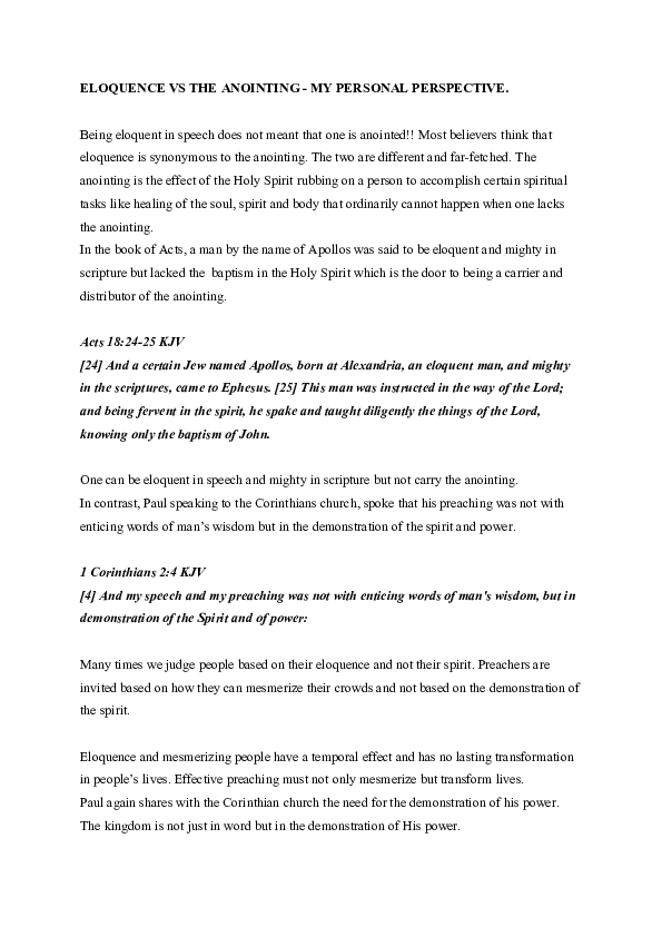 (DOC) ELOQUENCE VS THE ANOINTING