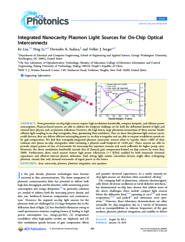 (PDF) Integrated Nanocavity Plasmon Light Sources for On-Chip Optical ...