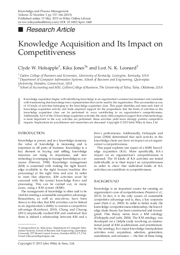 (PDF) Knowledge Acquisition and Its Impact on Competitiveness