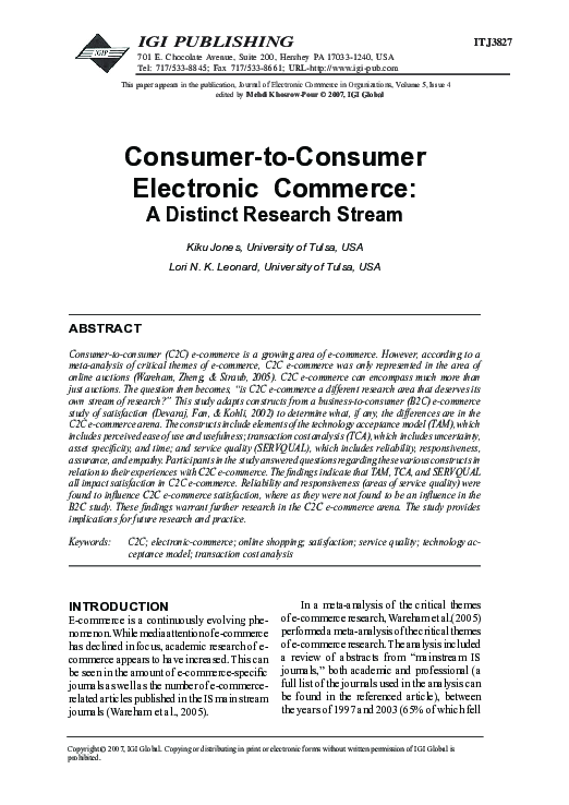 (PDF) Consumer-to-Consumer Electronic Commerce