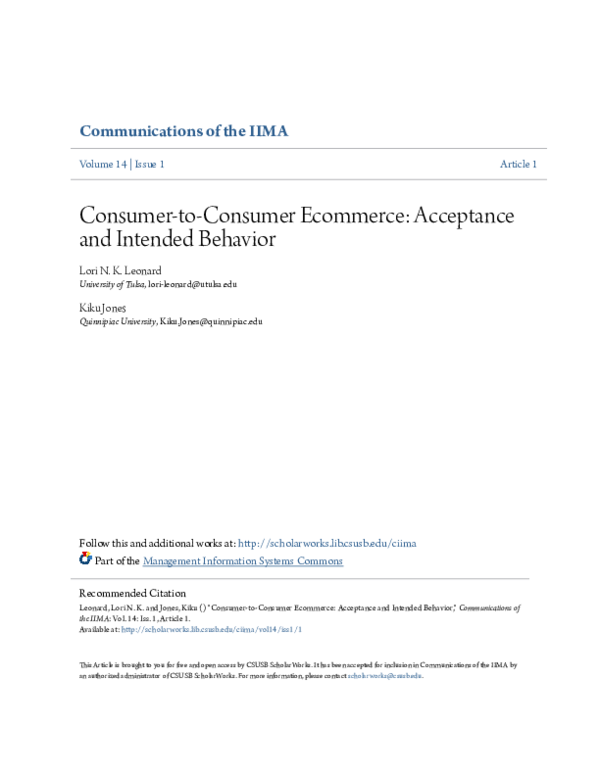 (PDF) Consumer-to-Consumer Ecommerce: Acceptance and Intended Behavior