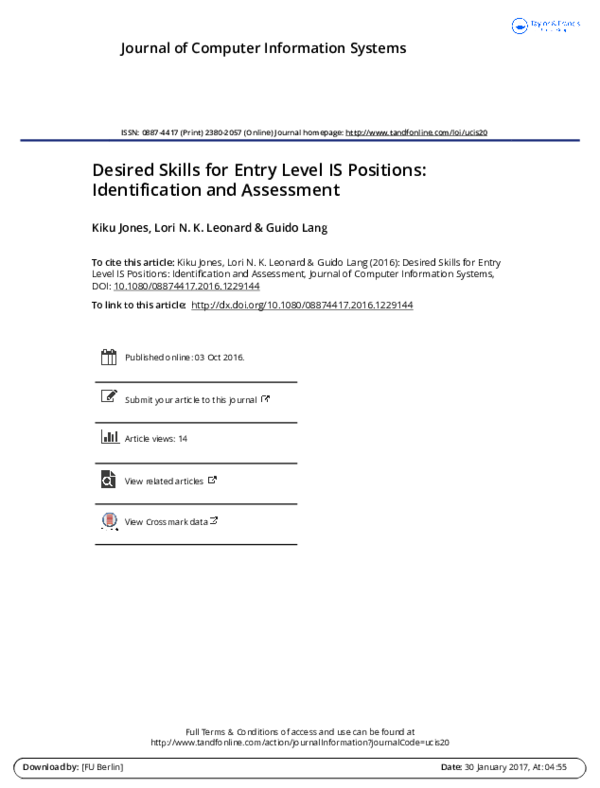 (PDF) Desired Skills for Entry Level IS Positions: Identification and ...