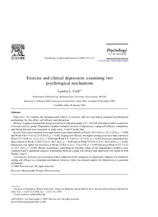 (PDF) Exercise and clinical depression: examining two psychological ...