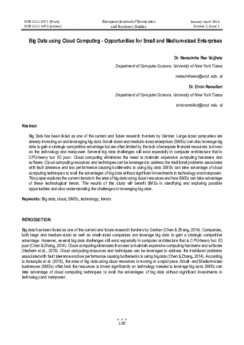 (PDF) Big Data using Cloud Computing - Opportunities for Small and Medium-sized Enterprises