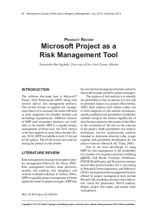 (PDF) Microsoft Project as a Risk Management Tool