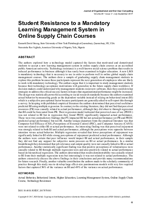 (PDF) Student Resistance to a Mandatory Learning Management System in ...