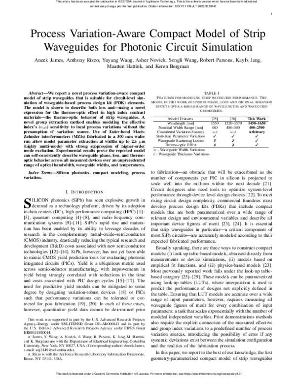 Pdf Process Variation Aware Compact Model Of Strip Waveguides For Photonic Circuit Simulation