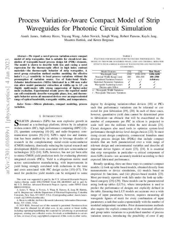 (PDF) Process Variation-Aware Compact Model of Strip Waveguides for Photonic Circuit Simulation