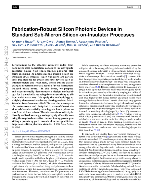 (PDF) Fabrication-robust silicon photonic devices in standard sub ...