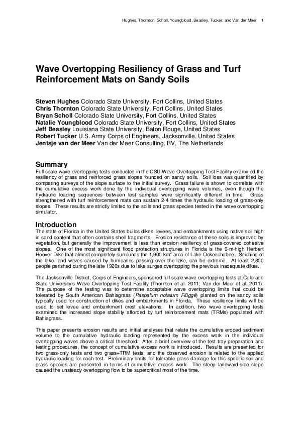 (PDF) Wave Overtopping Resiliency of Grass and Turf Reinforcement Mats ...