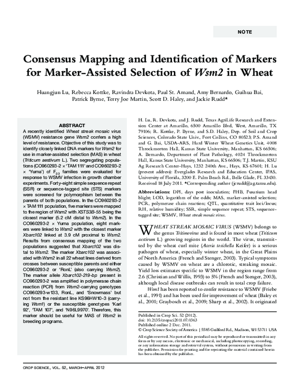 (PDF) Consensus Mapping and Identification of Markers for Marker ...