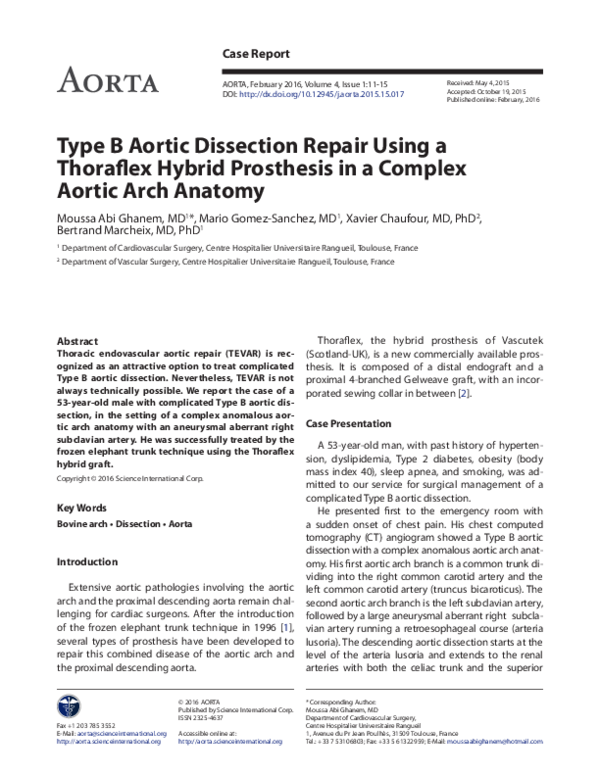 (PDF) Type B Aortic Dissection Repair Using a Thoraflex Hybrid ...