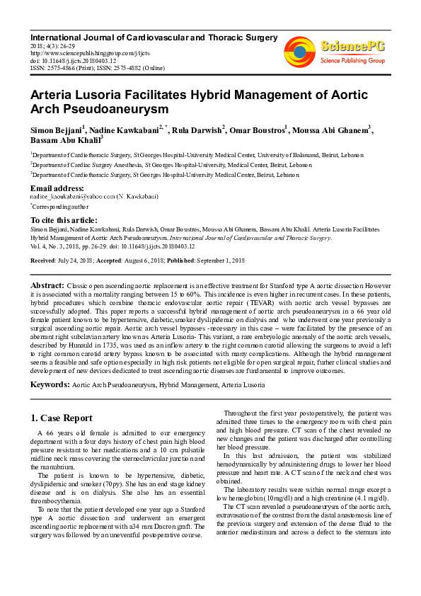 (PDF) Arteria Lusoria Facilitates Hybrid Management of Aortic Arch ...